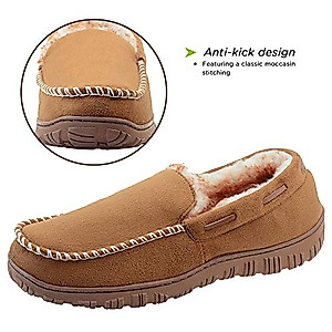 LseLom Moccasins Slippers for Men Memory Foam Indoor Outdoor House Shoes Fleece Warm Bedroom Slippers Mens Moccasins Size 11 US Beige