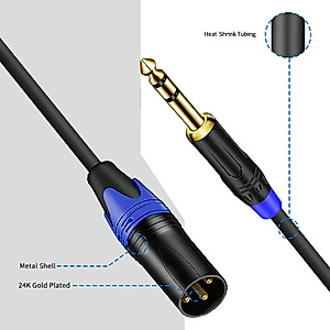 Seefeful 1/4 TRS to Dual Male XLR Cable, 1/4 Inch (6.35mm) TRS to XLR Dual Male Y-Splitter Breakout Lead Microphone Cord - 11.8 Inches
