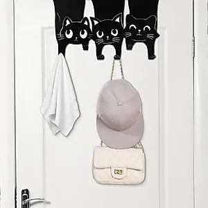 Maitys Black Cat Over The Door Hangers Metal Over The Door Hooks Towel Rack Coat Key Holder Black Cat Decor for Office Camper Rv Home Storage New Year Gift Decorations