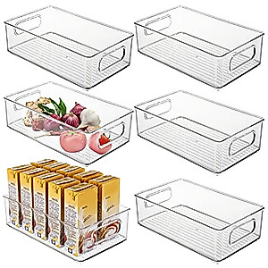 Kingrol 6 Pack Plastic Storage Bins for Pantry, Refrigerator, Countertop, Cabinet Organization, Stackable Food Storage Organizer with Handles, BPA Free, 10 x 6 x 3 Inch