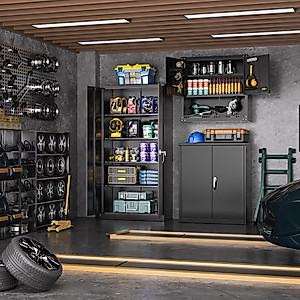INTERGREAT Garage Storage Cabinets with Lock, 72" H Metal Storage Cabinet with Doors and Adjustable Shelves, Steel Tool Cabinet for Garage, Office, Warehouse, School, Black