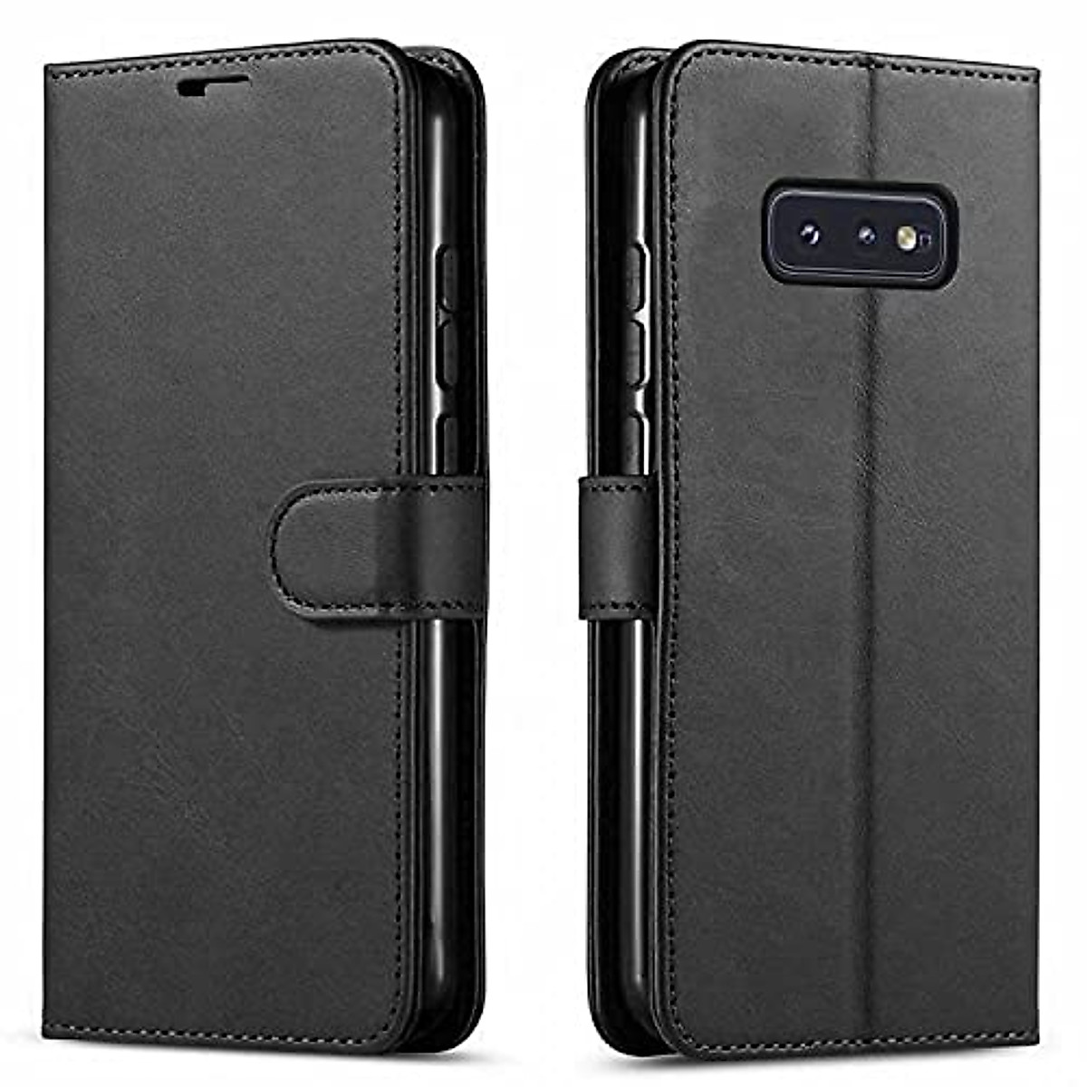 STARSHOP Samsung Galaxy S10E Phone Case, with [Tempered Glass Screen Protector Included] PU Leather Wallet Shockproof Phone Cover Kickstand with Pocket Card Slots Magnet Closure -Dark