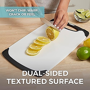 Home Genie 100% BPA-Free Reversible Cutting Board Set of 3, Dishwasher Safe, Slip Resistant Handle Border, Juice Grooves, Durable Large Plastic Chopping Boards for Kitchen, Cooking Food, Pitch Black