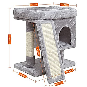 SYANDLVY Small Cat Tree for Indoor Cats, Modern Cat Activity Tower with Plush Perch, Kittens Condo with Scratching Post and Board, Cat Cave (Light Grey)