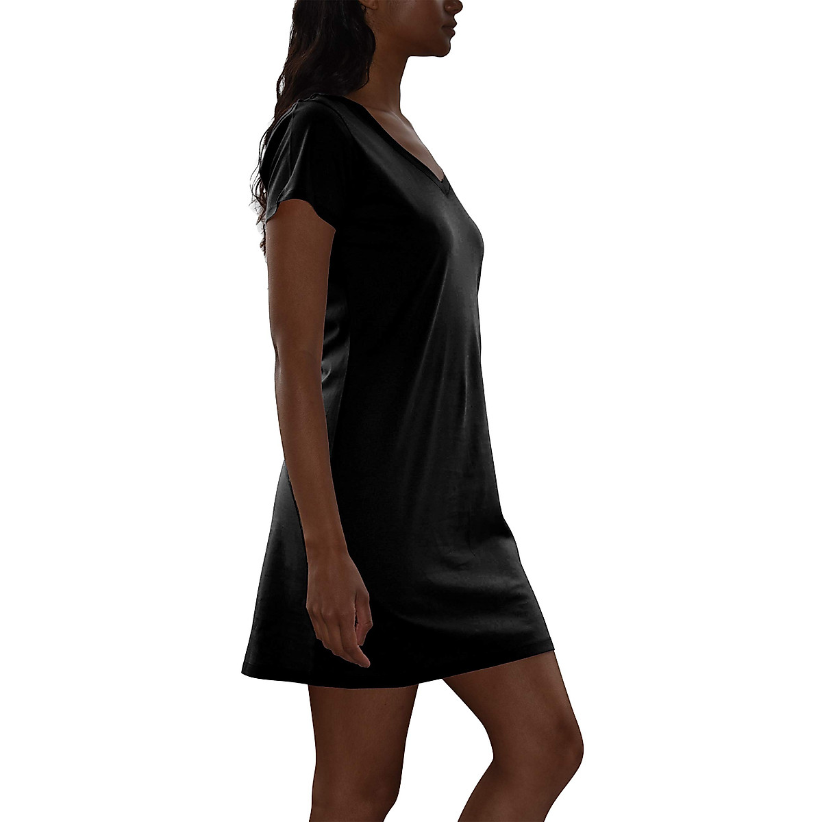 Sexy Basics Women's Cotton Soft V-Neck Sleepwear Shirt/Nightwear Shirt -Pack of 3 (3 Pack -Black/Nude-Khaki/White, Large)