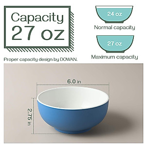 DOWAN Cereal Bowls Set of 4, 24 Ounce Ceramic Cereal Bowl Set, Porcelain Blue Cereal Soup Bowls - Perfect for Serving Soup, Oatmeal, Pasta, Salad, Microwave and Dishwasher Safe