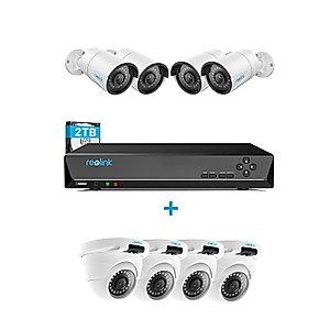 Reolink 4MP PoE Security Camera System Bundle, 8pcs 4MP IP Cameras, a 8CH NVR Pre-Installed with 2TB HDD(Include 4 x 18M Cat5 Cable)