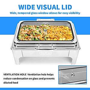 Chafing Dish Buffet Set,Rectangular Chafing Dish with Glass Top, Soft-Close Lid,Chafer for Catering Buffet Servers and Warmers