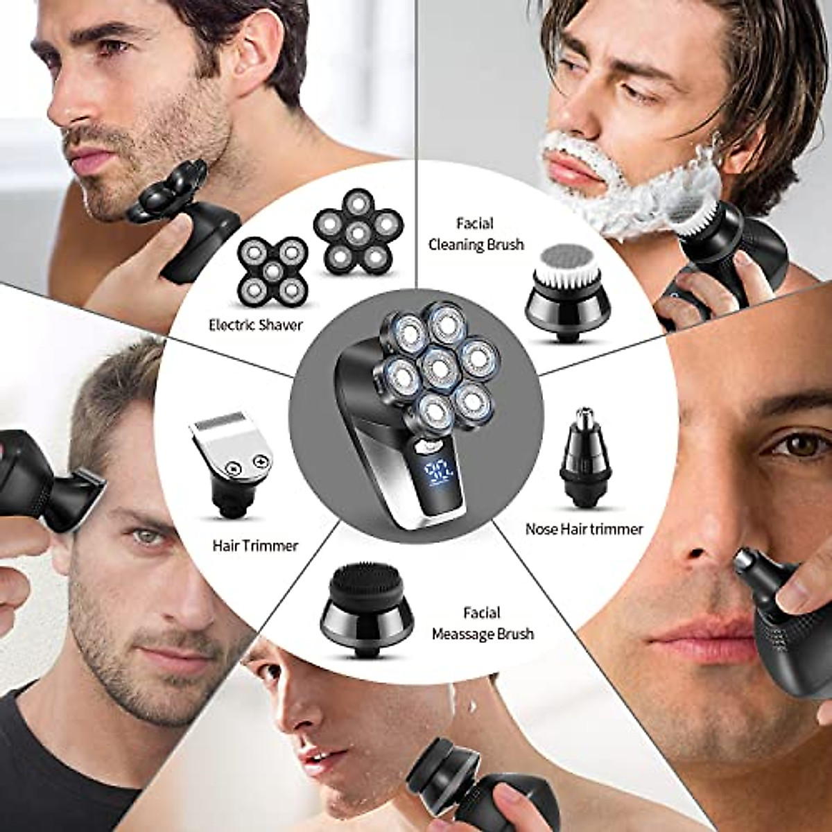 vsmooth Head Shavers for Bald Men Rotary Shavers Multifunctional Close Face Shaving for Man Cordless Electric Shaver for Balding Head Men Waterproof Electric Razor Mens Rechargeable Bald Head Shavers