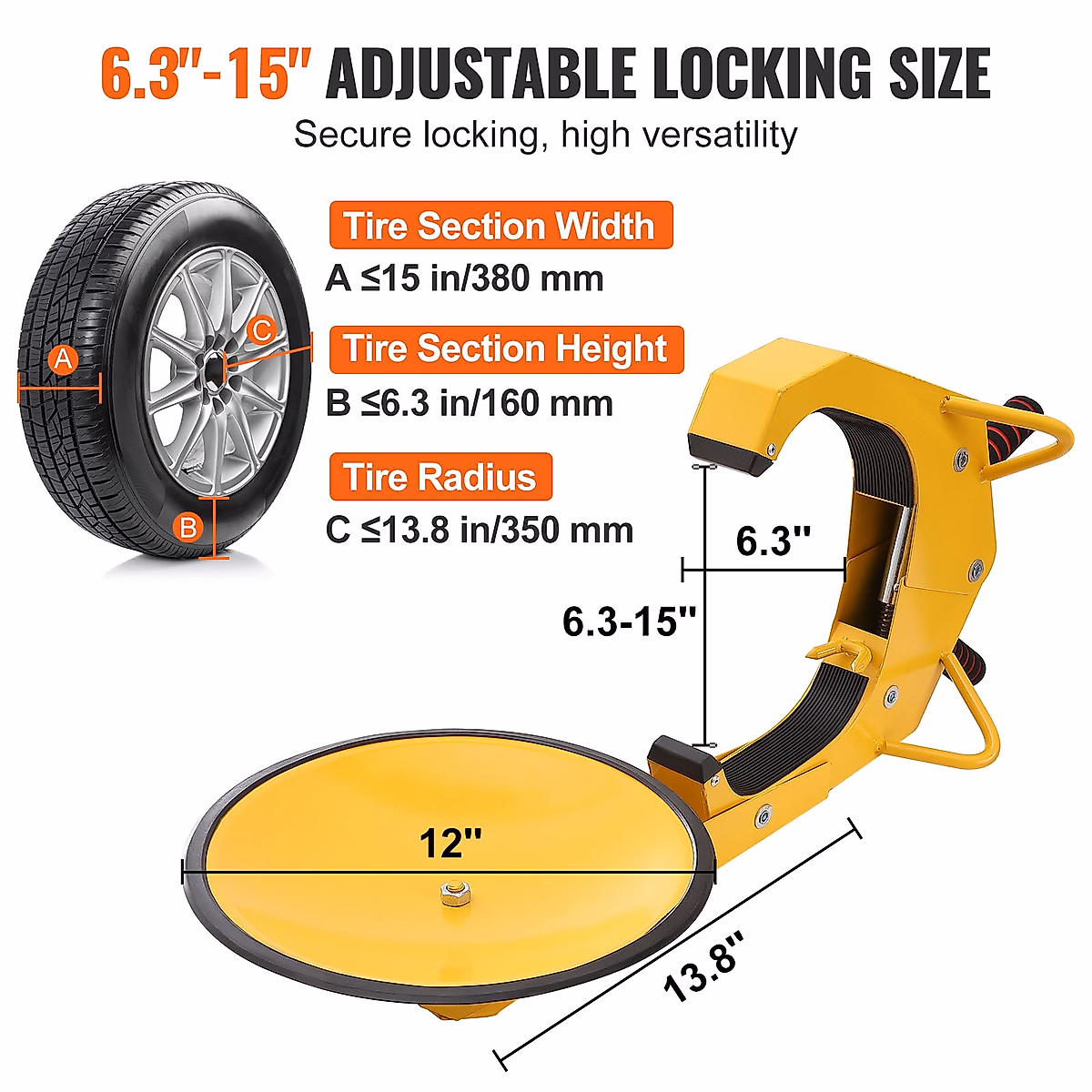 VEVOR Wheel Lock Clamp, 2 Pack Trailer Wheel Lock, Heavy-Duty Anti Theft Tire Lock, Adjustable Tire Boot Lock, Trailer Wheel Locks for RV Trailers, Cars, Trucks, SUVs