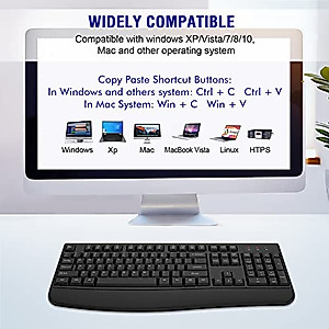 QUASIO Wireless Keyboard, 2.4G Full-Sized Ergonomic Wireless Computer Keyboard with Wrist Rest for Windows, Mac OS Laptop/PC/Desktop/Notebook (Black)