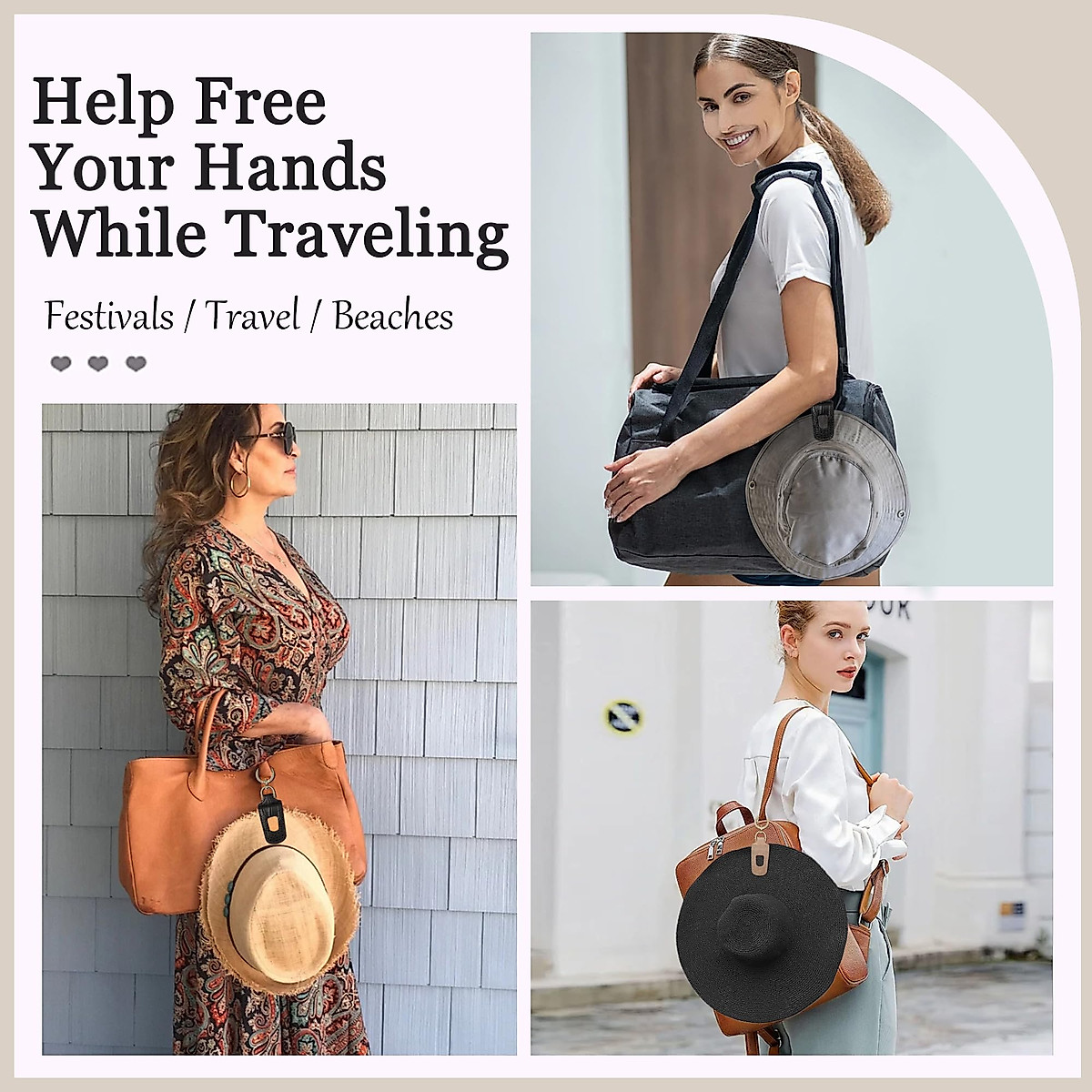 JYG Leather Hat Clip for Travel on Bag Multifunctional Elastic Hat Holder Khaki Outdoor Hands Free Bag Accessory