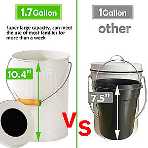 TreaHome Compost Bin, 1.7 Gallon Kitchen Compost Bin , Indoor Countertop Compost Bin, White Countertop Compost Bin with Lid, 100% Rust Proof Compost Bucket with Non-Smell Charcoal Filters (White)