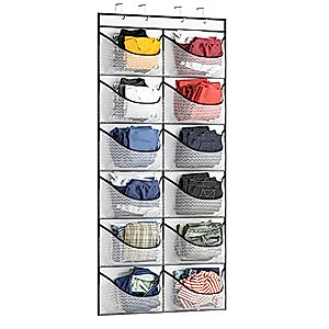 Over the Door Shoe Organizer, 12 Extra Large Mesh Pockets Hanging Shoe Rack Holder for Closet Door, Hanging Shoe Organizer Bags with 4 Metal Hooks Home Storage Hanging Bag (White)