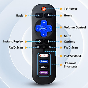 Replacement Remote Control Compatible with All TCL Roku Smart -TVs【Only Works with TCL Roku TV, Not for Roku Stick and Roku Box】 (Netflix/Di+/Apple TV+ / HBO Max)