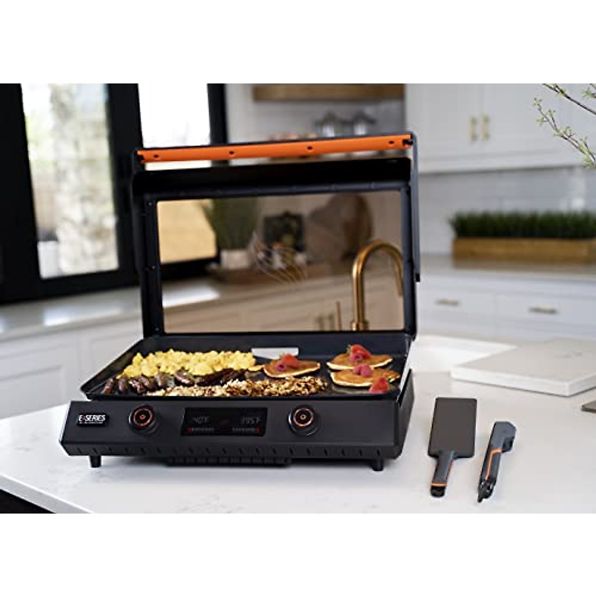 22 Inch Blackstone Electric Griddle Nonstick with Lid, 8001 E-Series Tabletop Large Griddle with Blackstone Griddle Accessories and Reusable Gloves and Cloth (8001-8202-GL-CL)