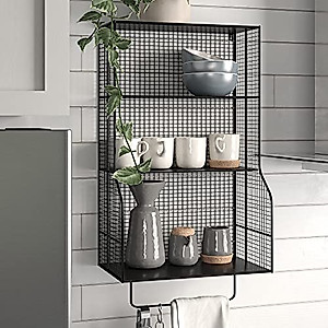 Linon AMMESHELFW1 Distressed Wall Storage Organizer, Brown, 17"W x 10"D x 30.9"H