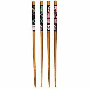 Demon Slayer Set Of 4 Collectible Anime Bamboo Chopsticks 8.85 Inches Long Gift Set