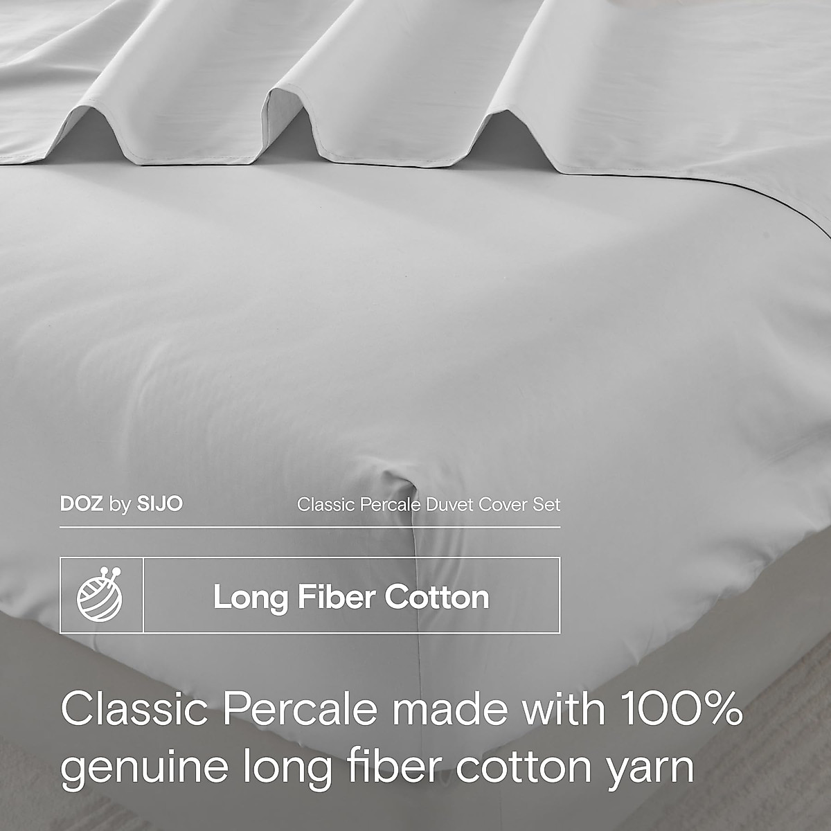 DOZ 100% Long Staple Cotton Duvet Cover Sets, Classic Crisp Percale Weave, Breathable, Matte Finish, Hotel Comfort, 106"x90", 8 Loops, 3pc – 2 Pillowcases 1 Duvet Cover (Dove, King/Cal King)
