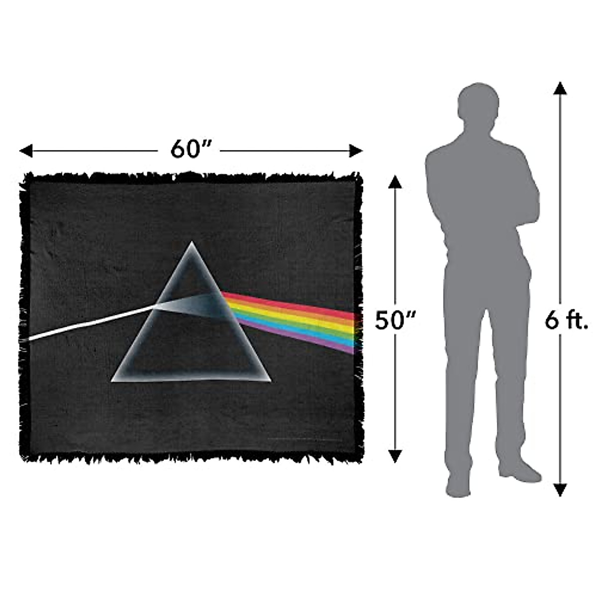 LOGOVISION Pink Floyd Blanket, 50"x60" Dark Side of The Moon Woven Tapestry Cotton Blend Fringed Throw