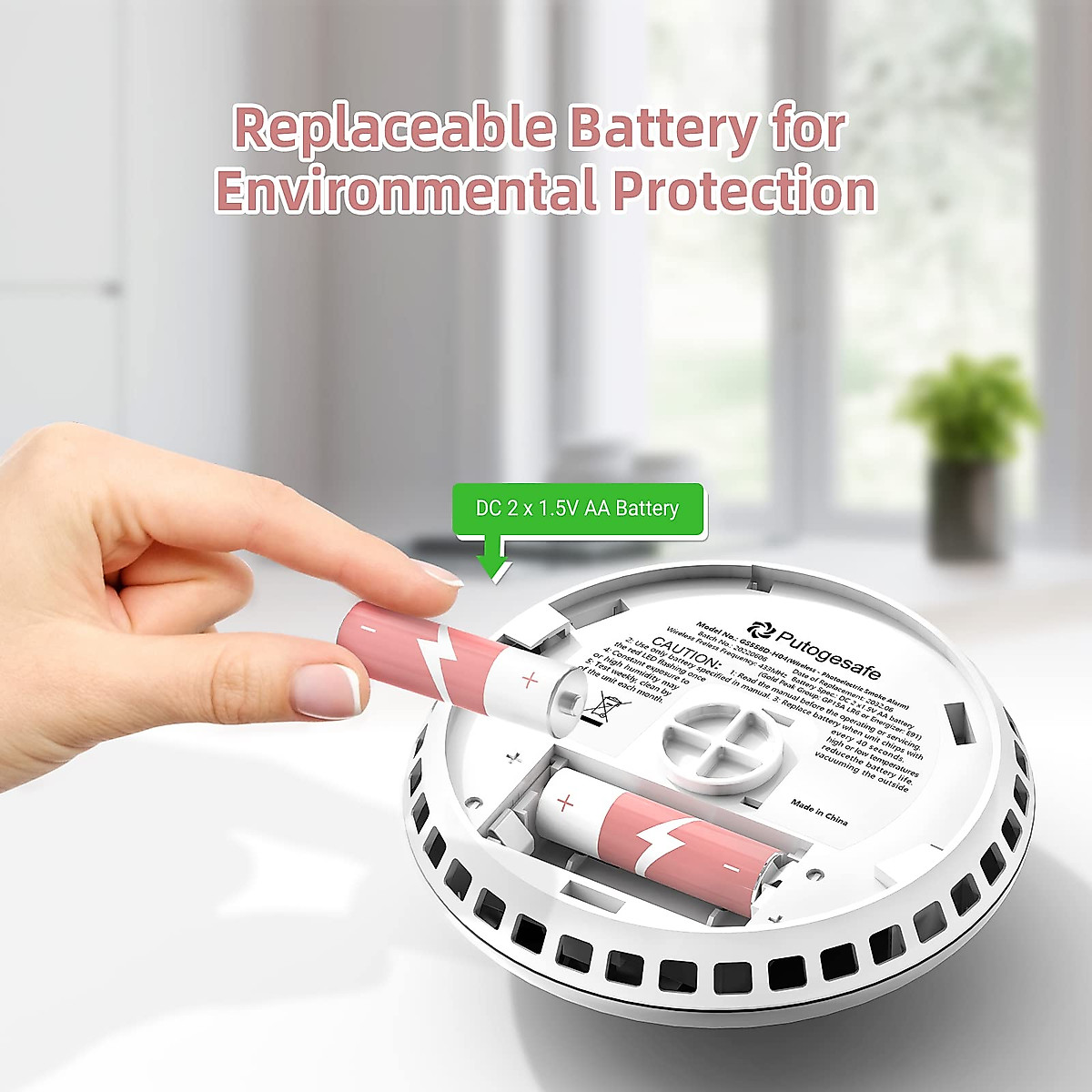 Putogesafe Smart Smoke Detector, Wireless WiFi Smoke Detector with App Control, WiFi Smoke Alarm with LED & Silence Button, Fire Alarm with Photoelectric Sensor for Home, Low Battery Warning, 2 Pack