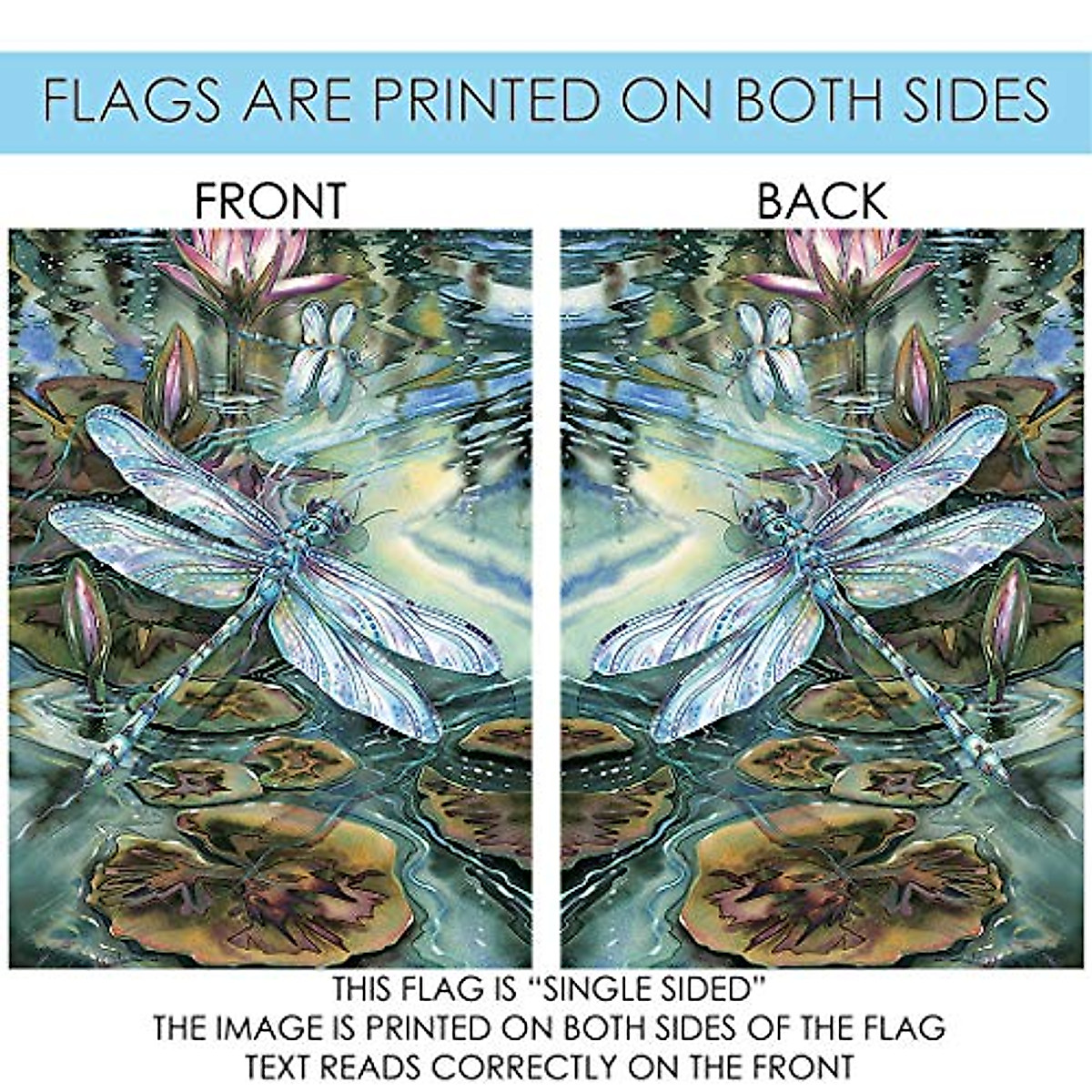 Toland Home Garden 1012328 Dragonfly and Pond Dragonfly Flag 28x40 Inch Double Sided for Outdoor Lilypad House Yard Decoration