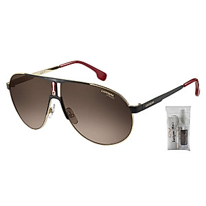 Carrera CA1005/S 02M2/HA 66M Black Gold/Brown Gradient Metal Aviator Sunglasses For Men For Women+ BUNDLE with Designer iWear Eyewear Kit