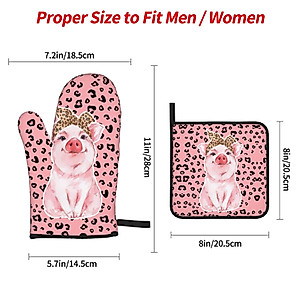 Pig Oven Mitts and Pot Holders Set of 4 Washable Heat Resistant Kitchen Gloves Waterproof Oven Gloves and Hot Pads for Cooking Grilling BBQ Baking