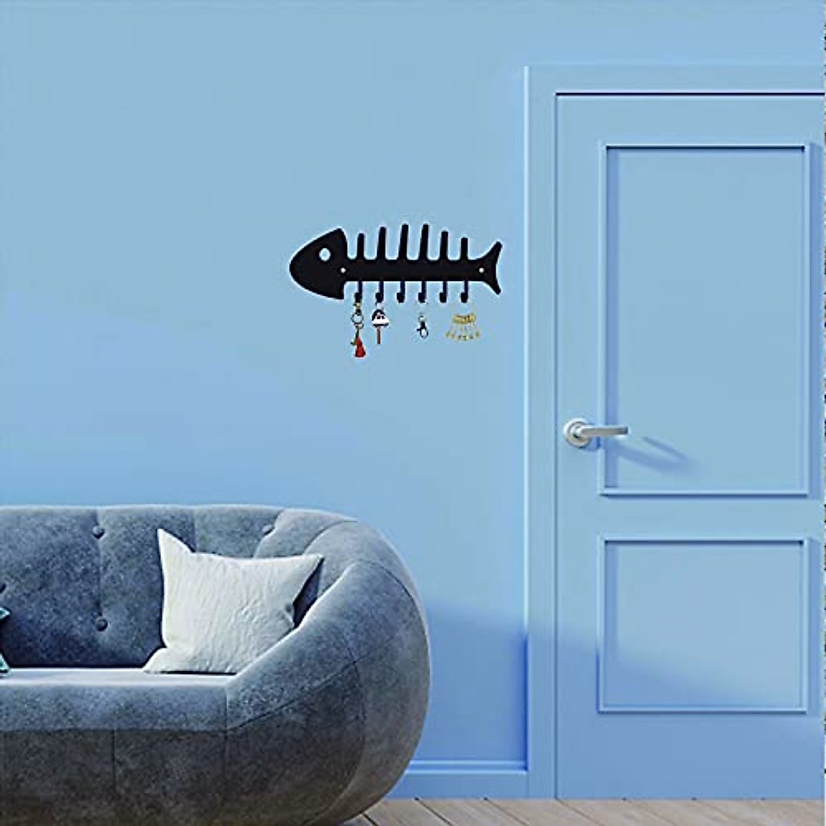 CREATCABIN Fishbone Key Holder Hanger Towel Rack Organizer with 6 Hooks Wall Mounted Decorative for Wall Bathroom Kitchen Entryway Door Including Screws and Anchors 10.6" x 3.9"