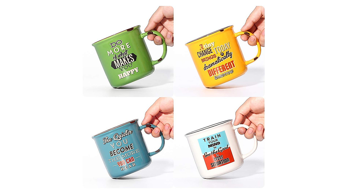 LIFVER 18 oz Coffee Mugs - Fun & Retro Style Set