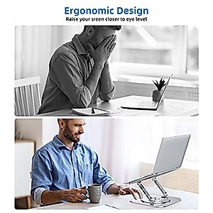 MCHOSE Adjustable Laptop Stand for Desk, Ergonomic Laptop Riser with 360° Rotating Base, Foldable Notebook Computer Holder Stand Compatible with MacBook Air Pro, Dell XPS, More 10-17" Laptops, Silver