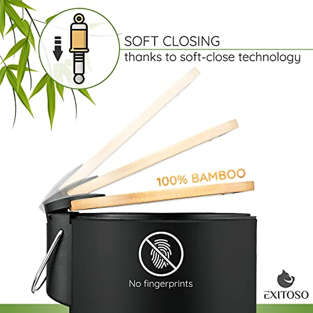 Exitoso Mini Trash Can with Lid - 3L / 0.8Gal - Small Trash Can with Lid for Bathroom - Black Bathroom Trash Can - Stainless Steel Bathroom Garbage Can with Lid - Black Trash Can Bathroom with Lid