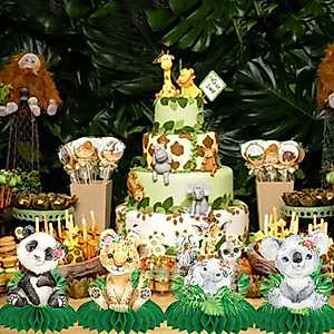 10Pcs Safari Jungle Animal Honeycomb Centerpieces Safari Baby Shower Decorations Jungle Safari Table Centerpieces Decorations for Safari Animal Theme Wild One Party Supplies