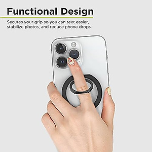 PureGear Magnetic Phone Grip, Magnetic Phone Ring Stand, Magnetic Phone Ring Holder for MagSafe iPhone 14, 14 Plus, 14 Pro, 14 Pro Max, 13, 13 Pro, 13 Mini, 13 Pro Max, 12, Adjustable Kickstand(Black)