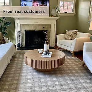 DREAMODERN 31.49'' Round Coffee Table Wood End Table for Living Room, Modern Contemporary Circle Fluted Drum Side Table, Easy Assembly for Small Space - ø31.49'' x 13.7''H Oak