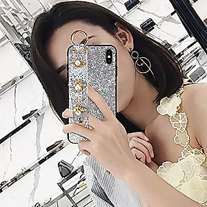 LNtech Luxury Sparkle Bling Protector Cover with Stand Holder Hand Strap,Glitter Cute Bee Wrist Strap Kickstand Phone Case Compatible with iPhone 13/iPhone 14