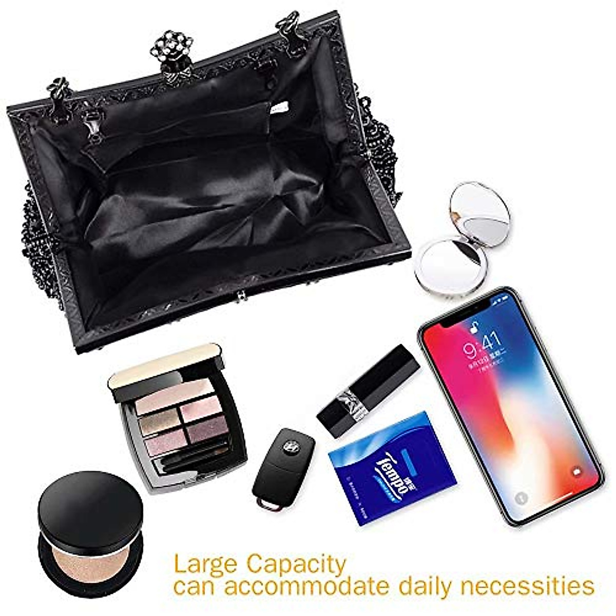 HOOLUCK Vintage Roaring 20s Beaded Sequined Evening Bag 1920s Flapper Clutch Gatsby Pearl Purses and Handbags… (Black)