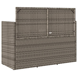 vidaXL Patio Loveseat Bench - Gray Poly Rattan Outdoor Furniture with Cushion Storage & Washable Covers, Weather-Resistant, Powder-Coated Steel Frame - 47.2"x19.7"x35.6"