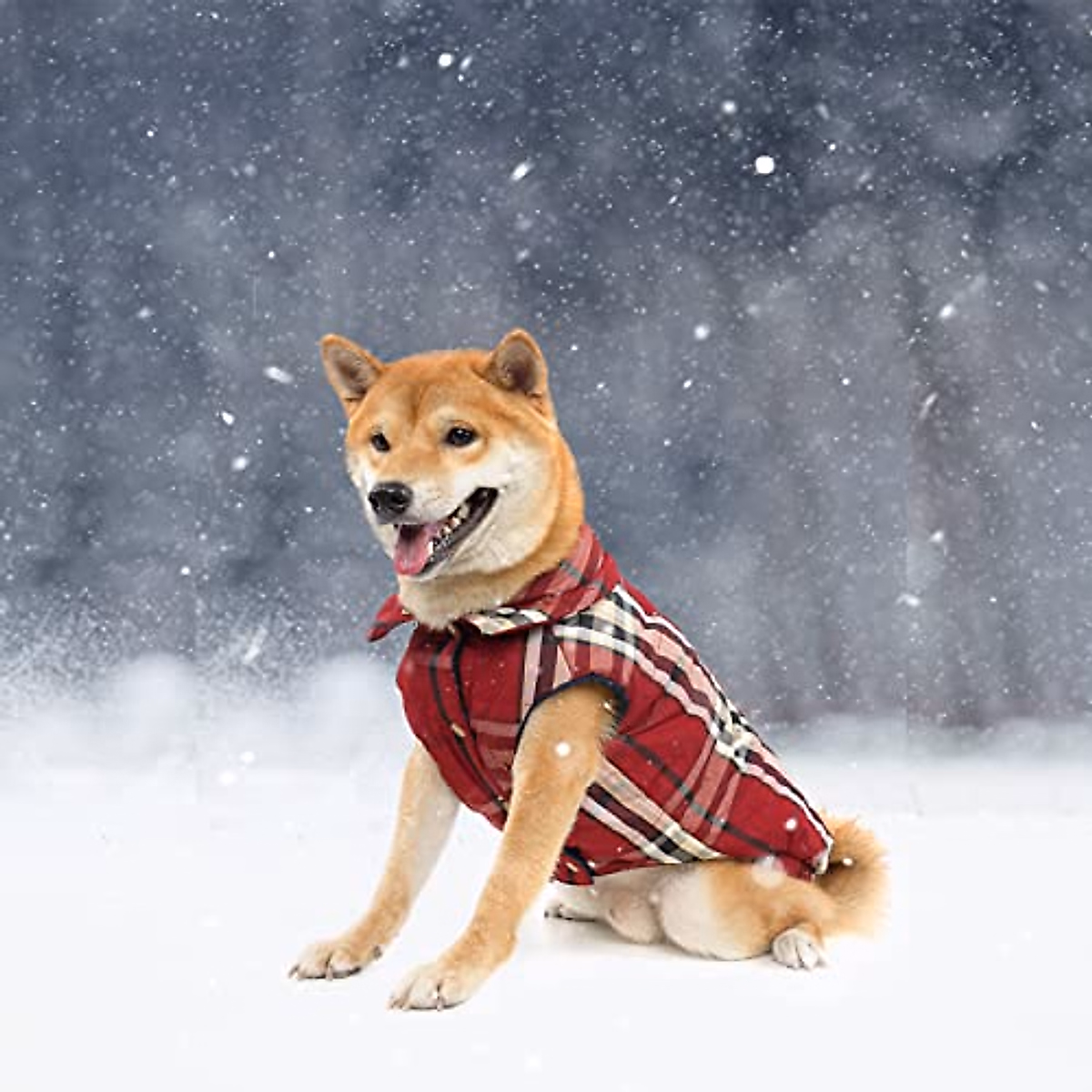 EXPAWLORER Warm Dog Coat - Cold Weather Windproof Dog Fleece Coat for Winter, British Style Plaid Dog Jacket Cloth for Small Medium Large Dogs
