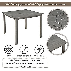 P PURLOVE 5 Piece Farmhouse Style Dining Table Set Rustic Wood Kitchen Table and 4 Chairs for 4 Persons, Wooden Dining Set for Kitchen Dining Room,Gray