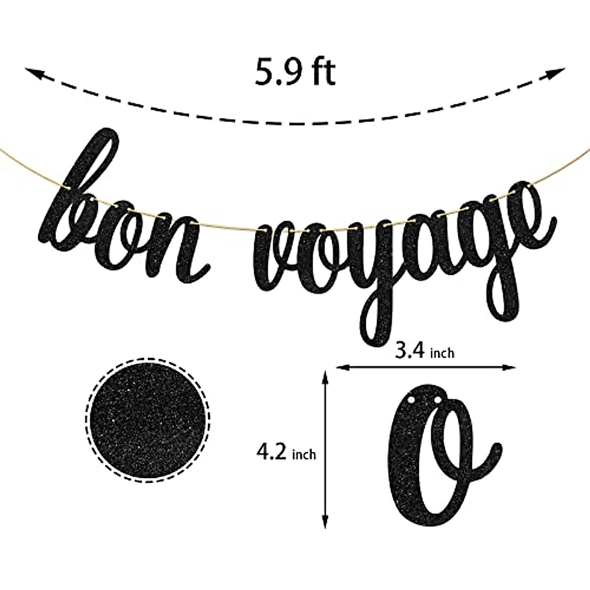 Bon Voyage Banner, Retirement/Graduation/Moving/Goodbye Party Decorations Supplies, Travel Theme Party Sign, Black Glitter