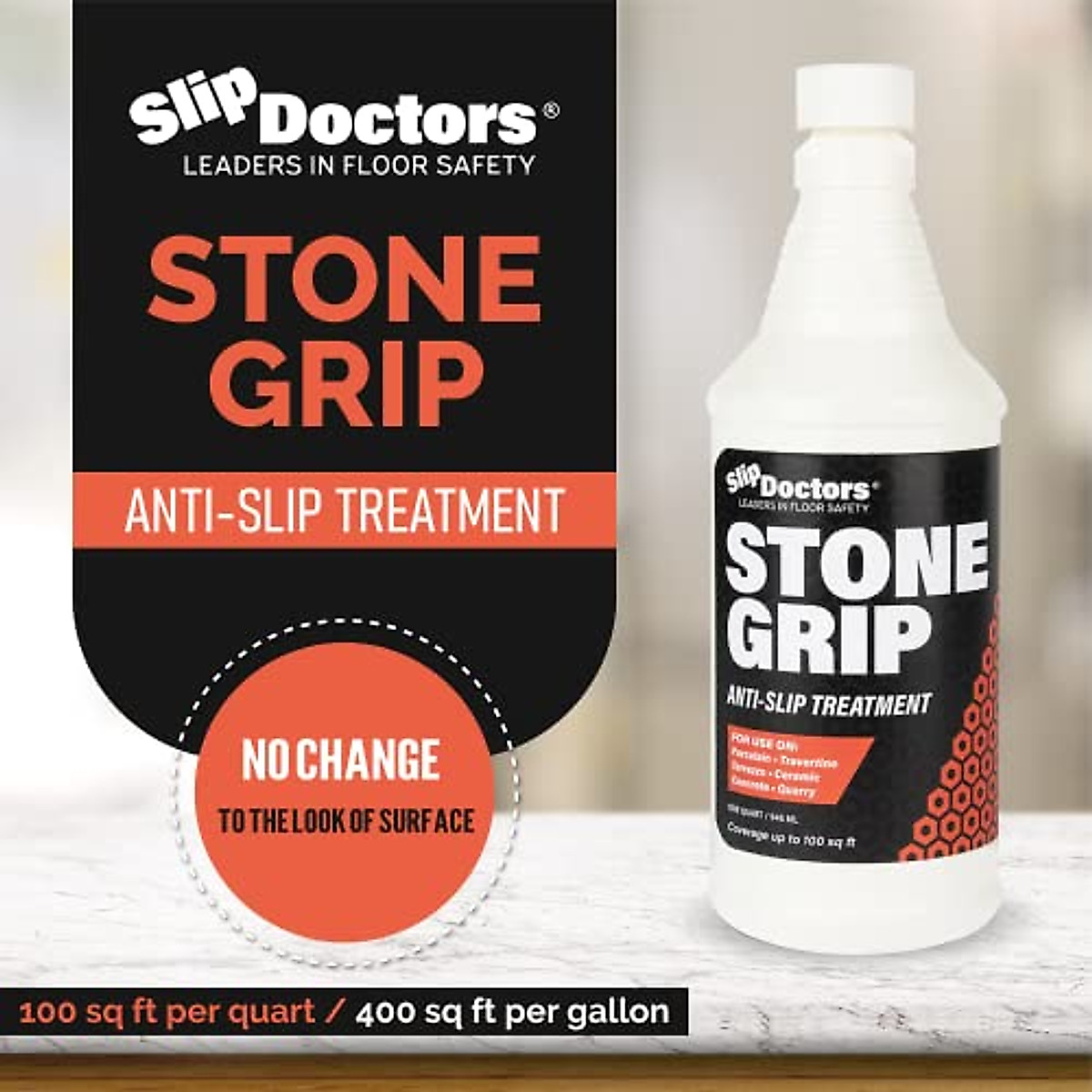 Stone Grip Industrial (Gallon) Non-Slip Floor Treatment for Tile and Stone to Prevent Slippery Floors. Indoor/Outdoor, Residential/Commercial, Works in Minutes for Increased Traction