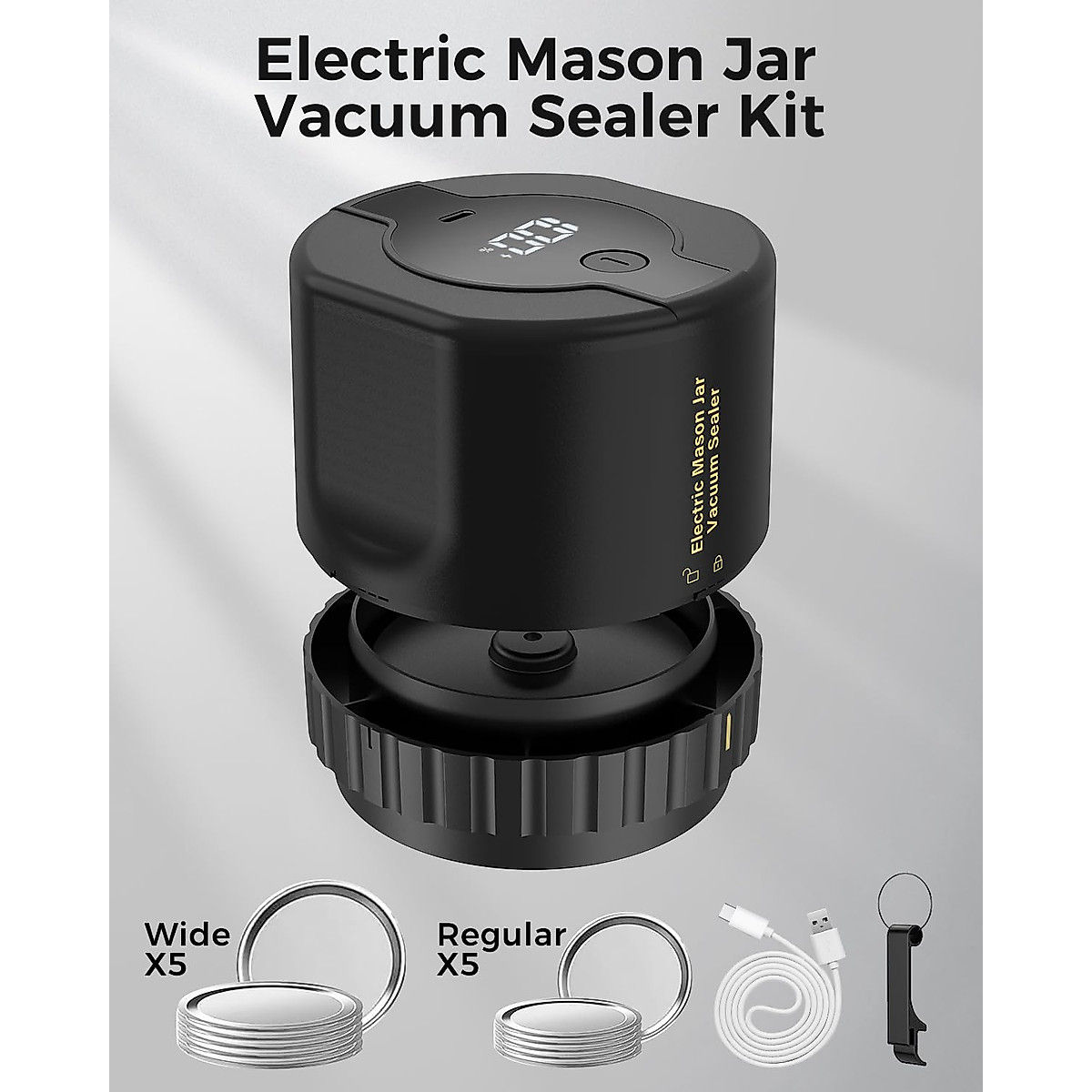 Fodmor Mason Jar Vacuum Sealer,Electric Mason Jar Sealer Vacuum Sealing Kit for Canning,Vacuum Sealer for Mason Canning Jars with Can Opener,Regular and Wide Mouth Mason Jar Lids