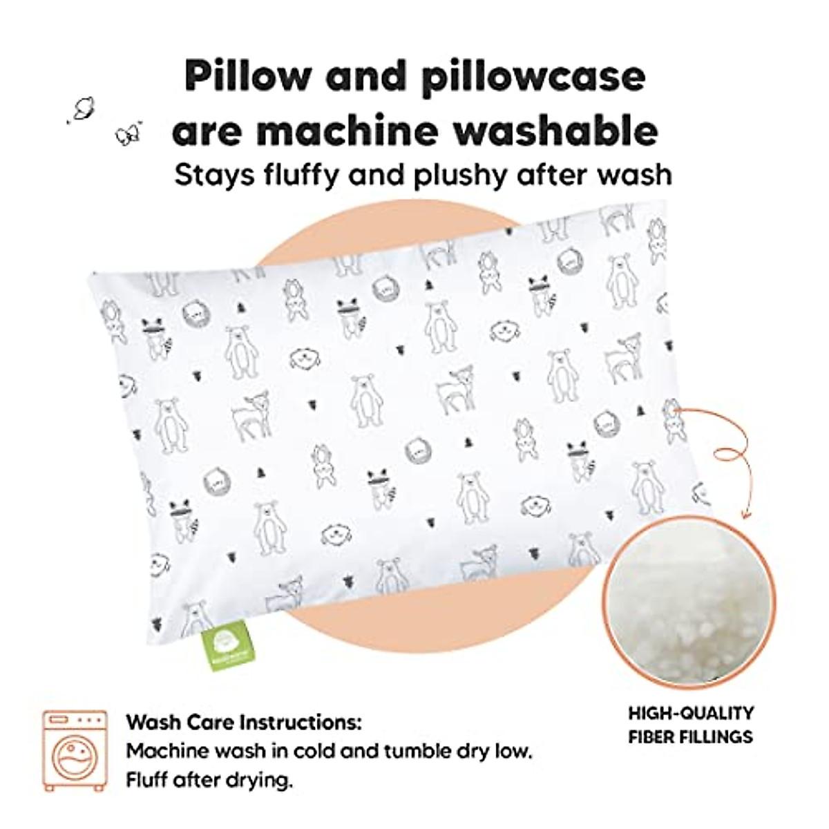 KeaBabies Toddler Pillow with Pillowcase and Toddler Pillowcase for 13X18 Pillow - 13X18 Soft Organic Cotton Toddler Pillows for Sleeping - Organic Toddler Pillow Case for Boy, Kids