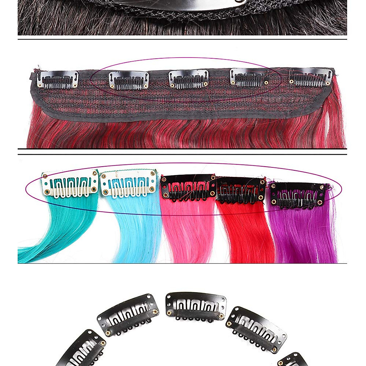 50pcs Hair Extensions Clips U-Shape Stainless Steel Snap Clips for Wigs and Hair Extensions and Hairpieces 30 Assorted Sewing Needles and 2 Rolls Thread (Blonde)