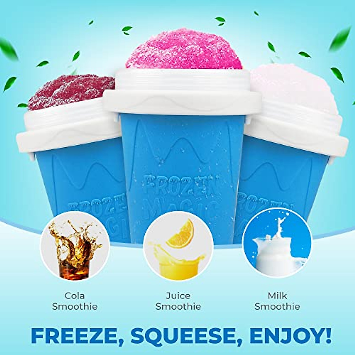 Slushy Maker Cup - Travel Slushie Cup, TIKTOK Quick Freeze Magic Cup, Double Layer Slushy Cup, Cooler Smoothie Silicon Cup, Mini Ice Cream Maker, Slushies - Blue.