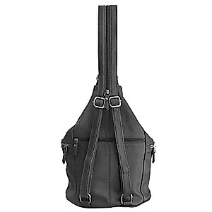 Roma Leathers Fashion Leather Backpack - Premium Black Cowhide Leather - Buckle Front Closure - Metal Zipper Hardware - Convertible Shoulder Straps - Multi Pocket Shoulder Bag - Designed in U.S.A.