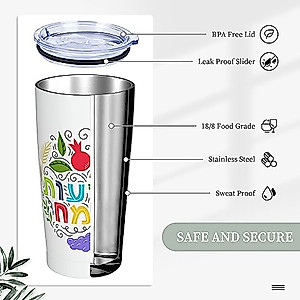 Happy Shavuot Jewish Holiday Stainless Steel Vacuum Insulated Tumbler 20oz Coffee Cups Travel Mug Car Water Cup With Leak-Proof Flip Lid Metal Straw Cleaning Brush Gift For Men Women