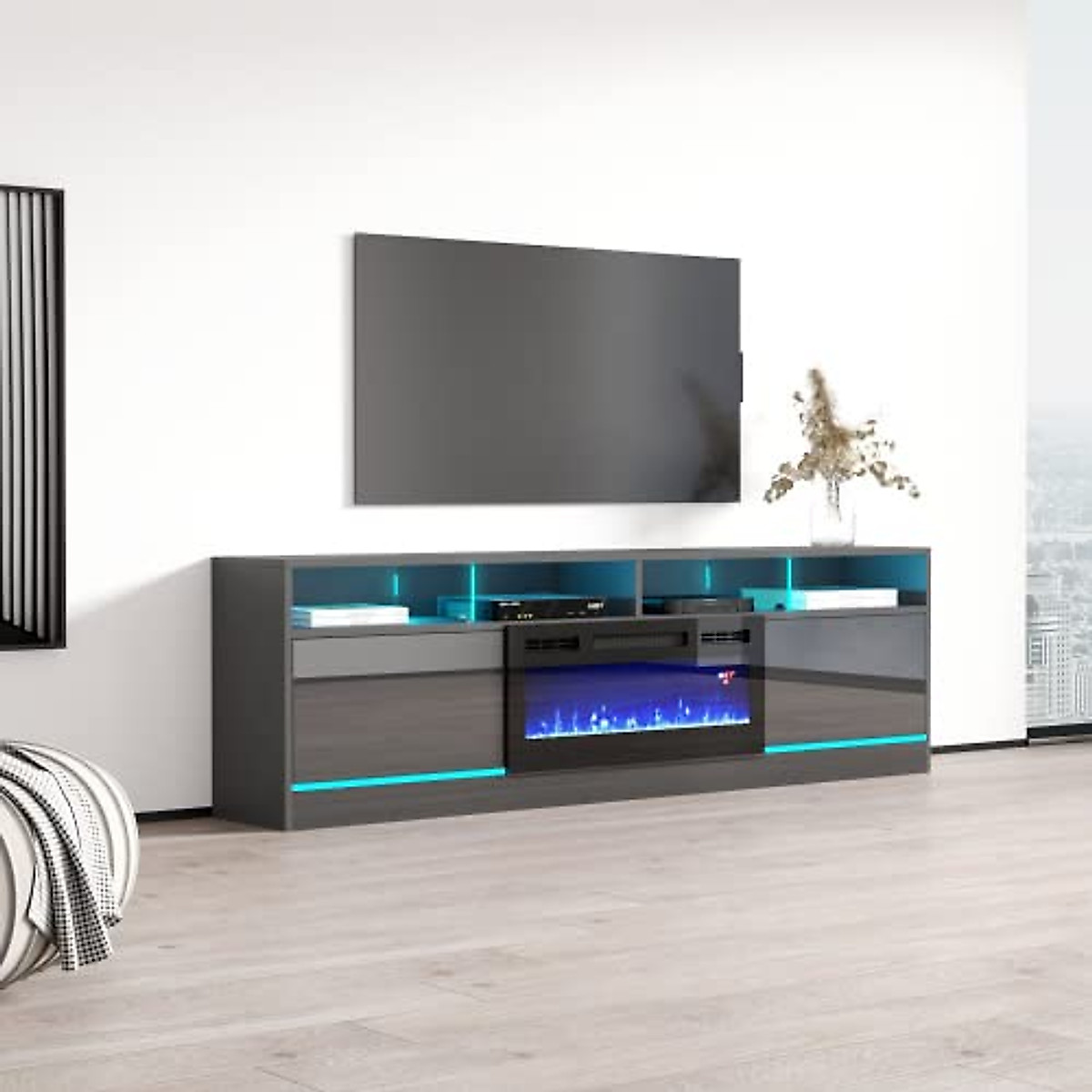 Disparo BL-05 Electric Fireplace 79" TV Stand Gray