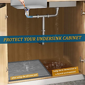 Under Sink Mats for Kitchen Waterproof, BBYUS Under Sink Mat 34" X 22" Under Kitchen Sink Mat Prevent Drips, Leaks, Large Under Sink Drip Tray, Holds UP 3.3 Gallons Liquid